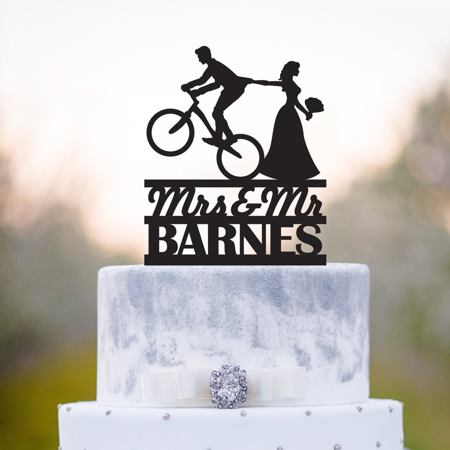 Bride and Groom Push Bike Topper Biker Couple Cake Topper Personalised ...
