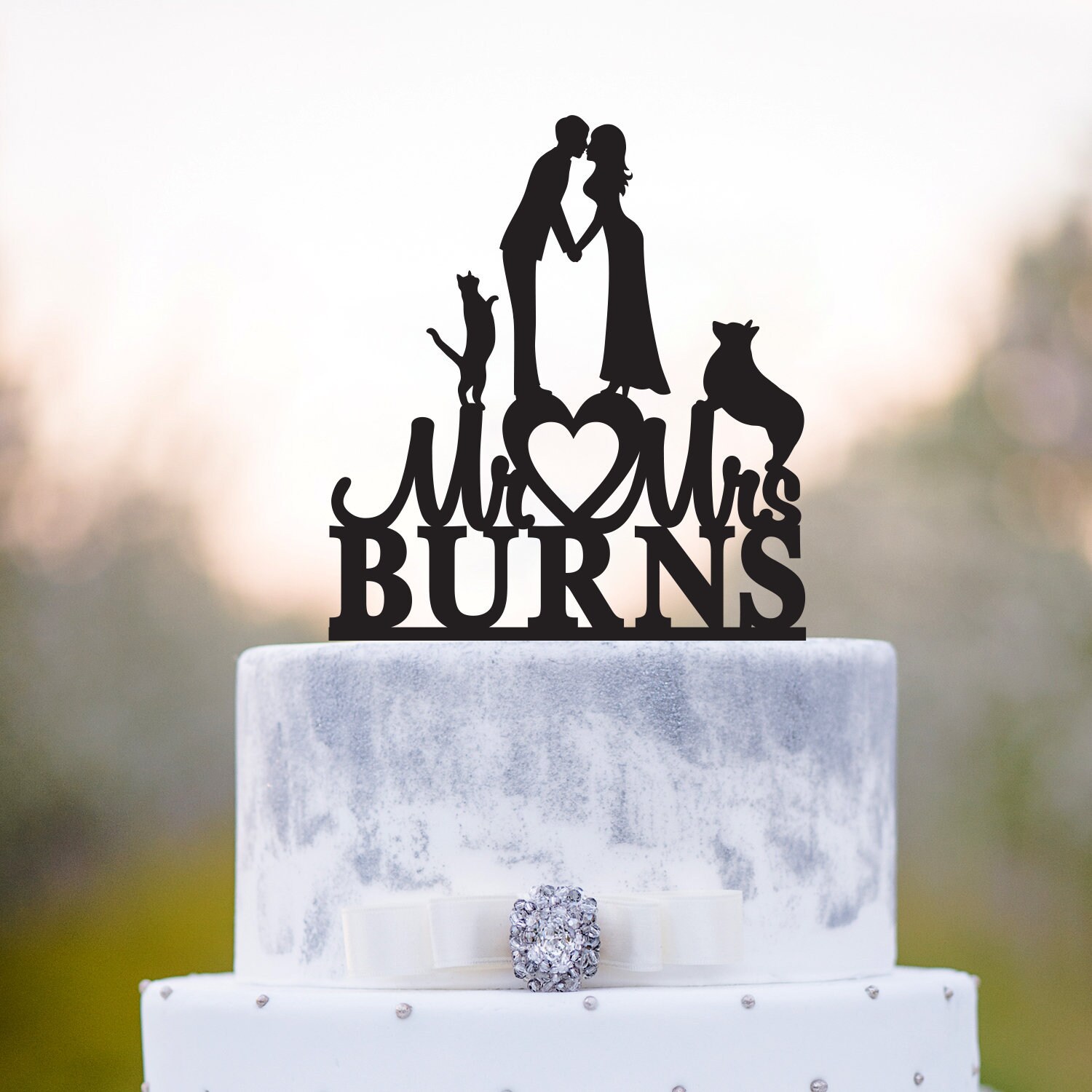 Custom Mr and Mrs Cake Topper, Corgi and Cat, Last Name Topper - Etsy