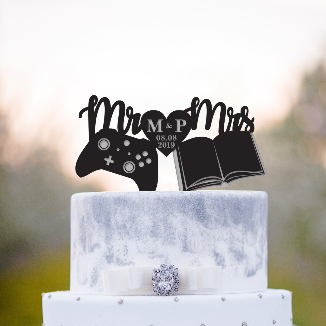 Gamer Wedding Book Lover Cake Topper,video Game Bookish Wedding Cake ...
