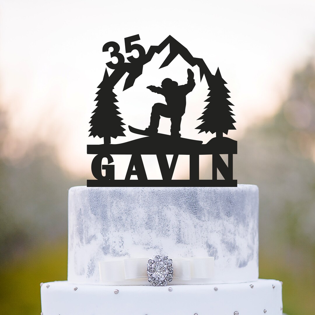 Personalized Snowboard Mountain Birthday Cake Topper,snowboard Cake ...