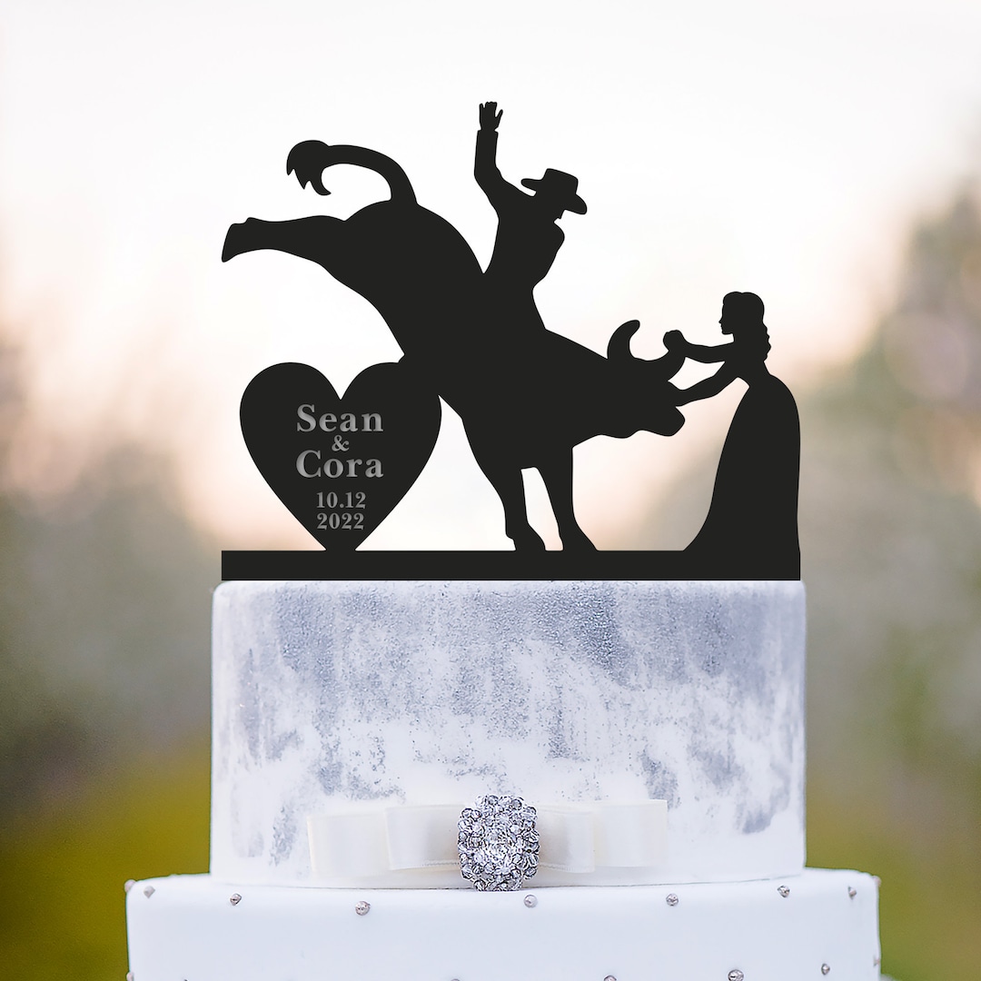 Cowboy Wedding Rodeo Cake Topper With Bull,bride and Groom in Cowboy ...