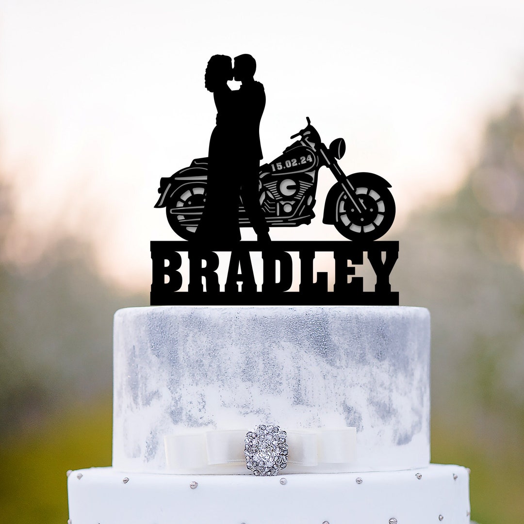 Motorcycle Bride and Groom Cake Topper, Motorbike Wedding Cake Topper ...