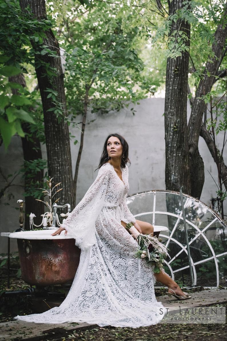 LACE BRIDAL ROBE for Wedding Day Boudoir Photo Shoot Lace | Etsy