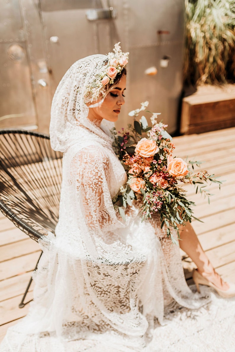 BRIDAL LACE CAPE with hood for wedding day sexy lace cloak | Etsy