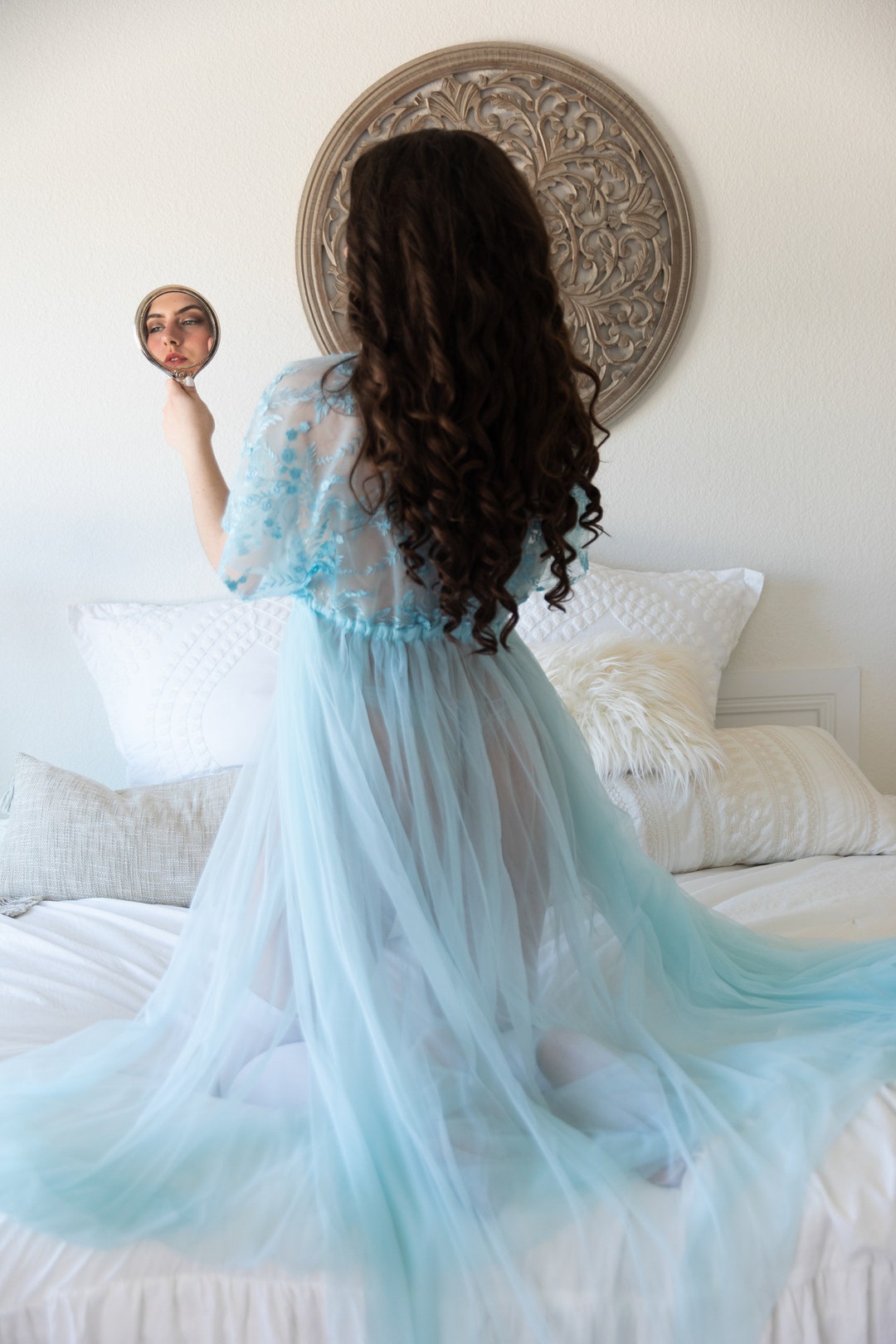 AQUA BRIDAL ROBE for Wedding Day, Boudoir Photo Shoot, Lingerie for ...