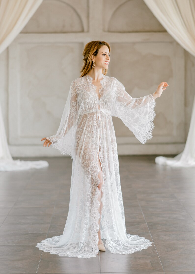 READY TO SHIP Lace Bridal Robe for Wedding Day, Boudoir Photo Shoot ...