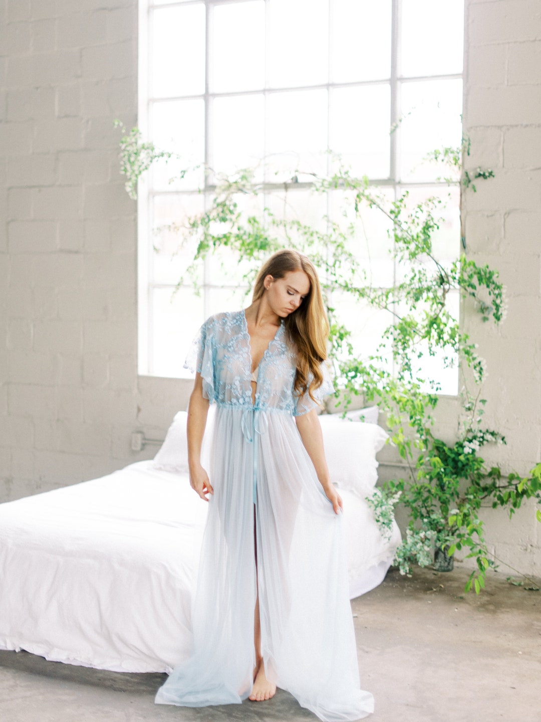 AQUA BRIDAL ROBE for Wedding Day, Boudoir Photo Shoot, Lingerie for ...