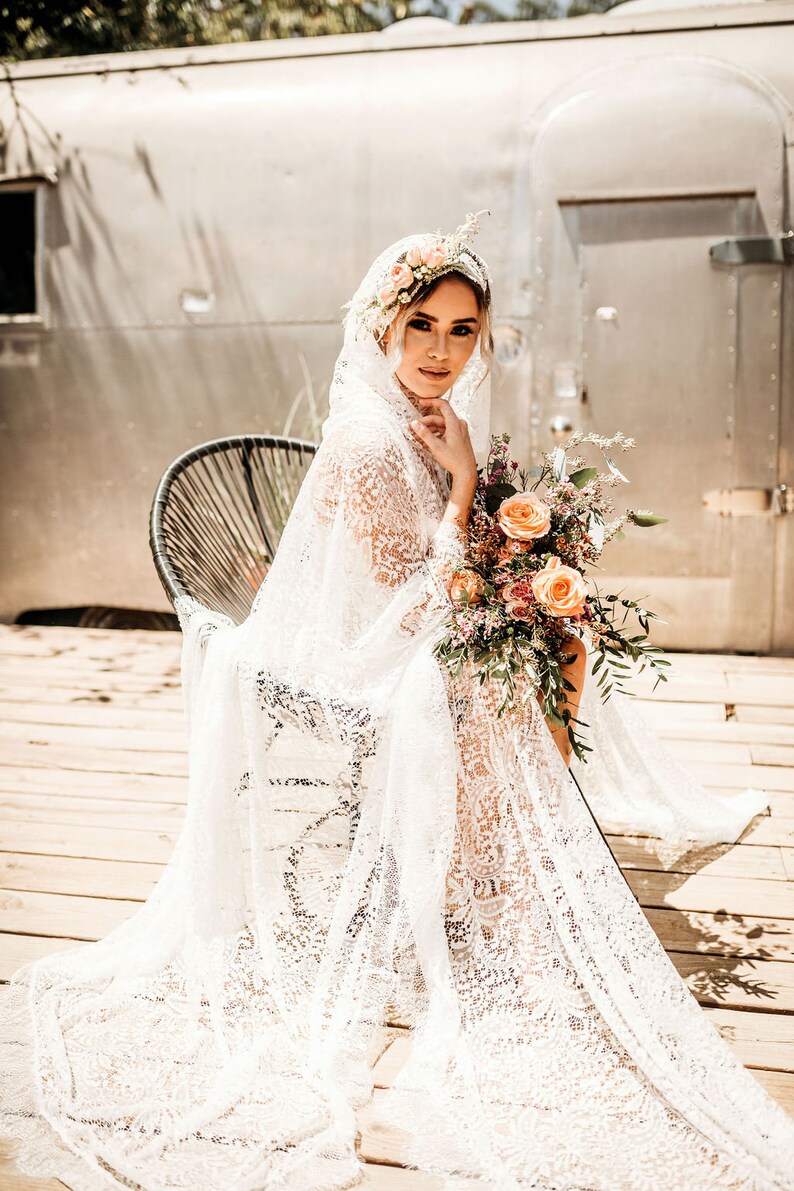BRIDAL LACE CAPE with hood for wedding day sexy lace cloak | Etsy