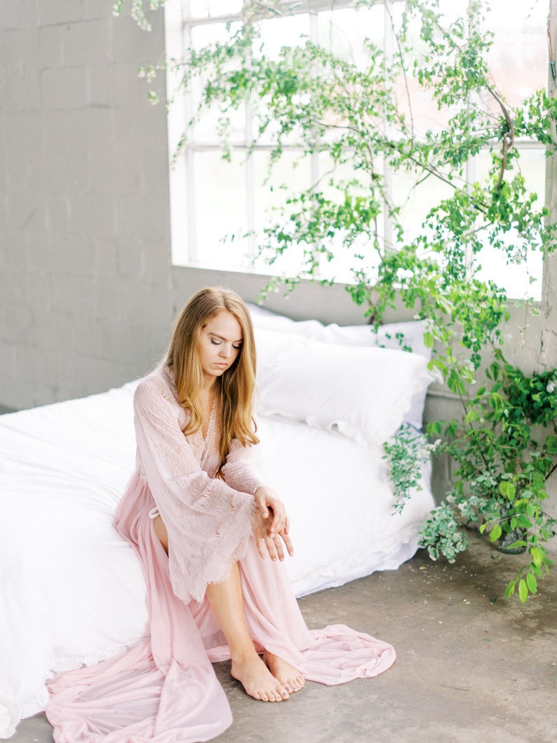 LACE BRIDAL ROBE for Wedding Boudoir Photo Shoot, Sheer Lingerie Gown ...