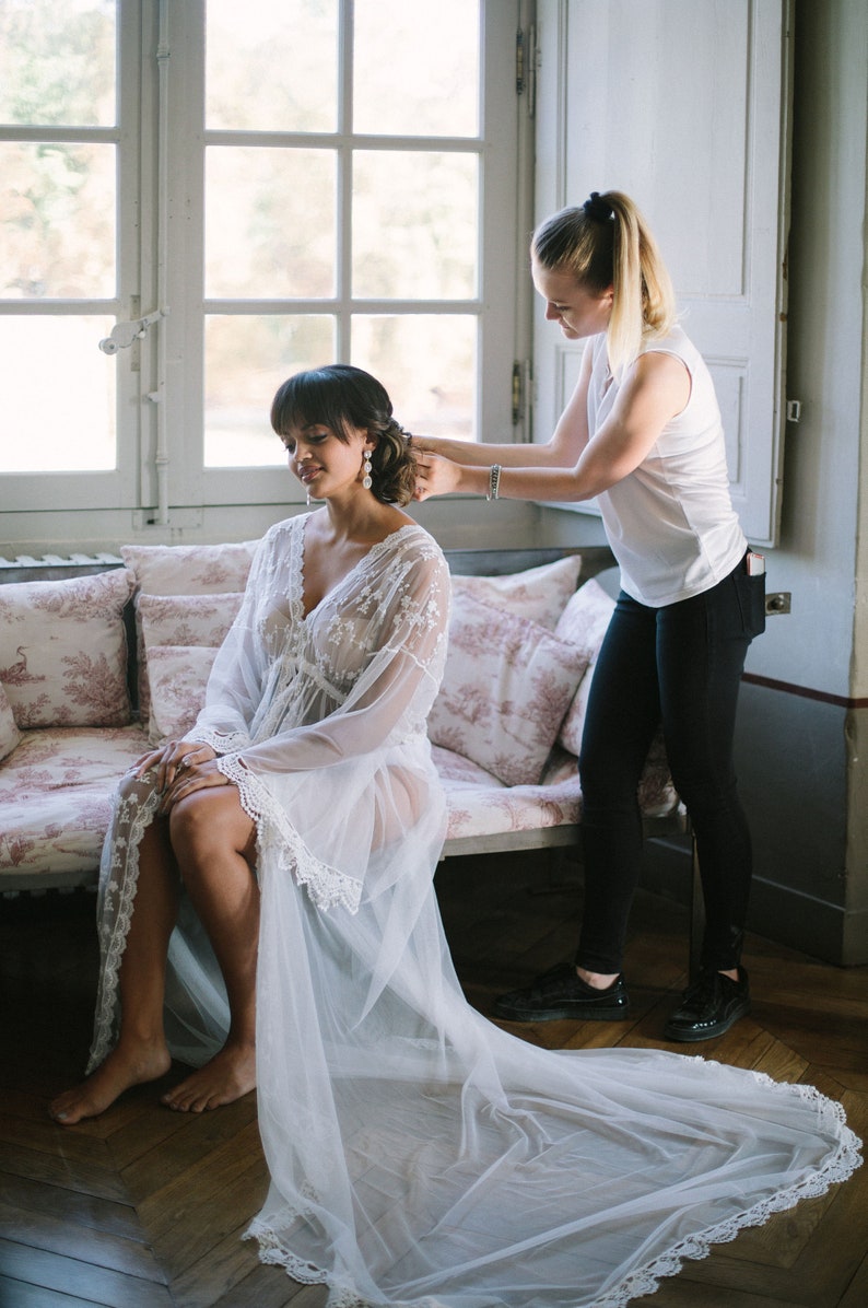 VINTAGE LACE BRIDAL Robe for Wedding Day, Boudoir Photo Shoot, Lingerie ...