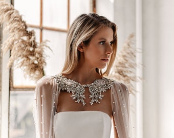 TULLE BRIDAL CAPE Wedding Day Cloak Bridal Cover Up Crystal | Etsy