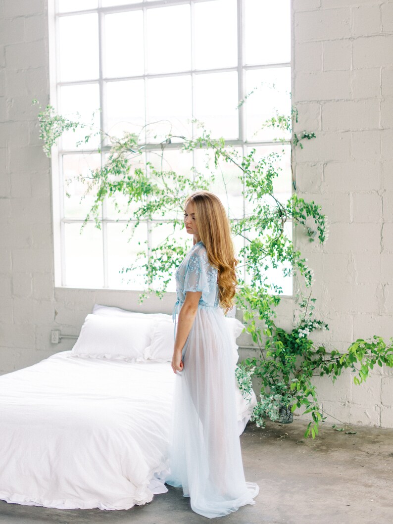 AQUA BRIDAL ROBE for wedding day boudoir photo shoot | Etsy