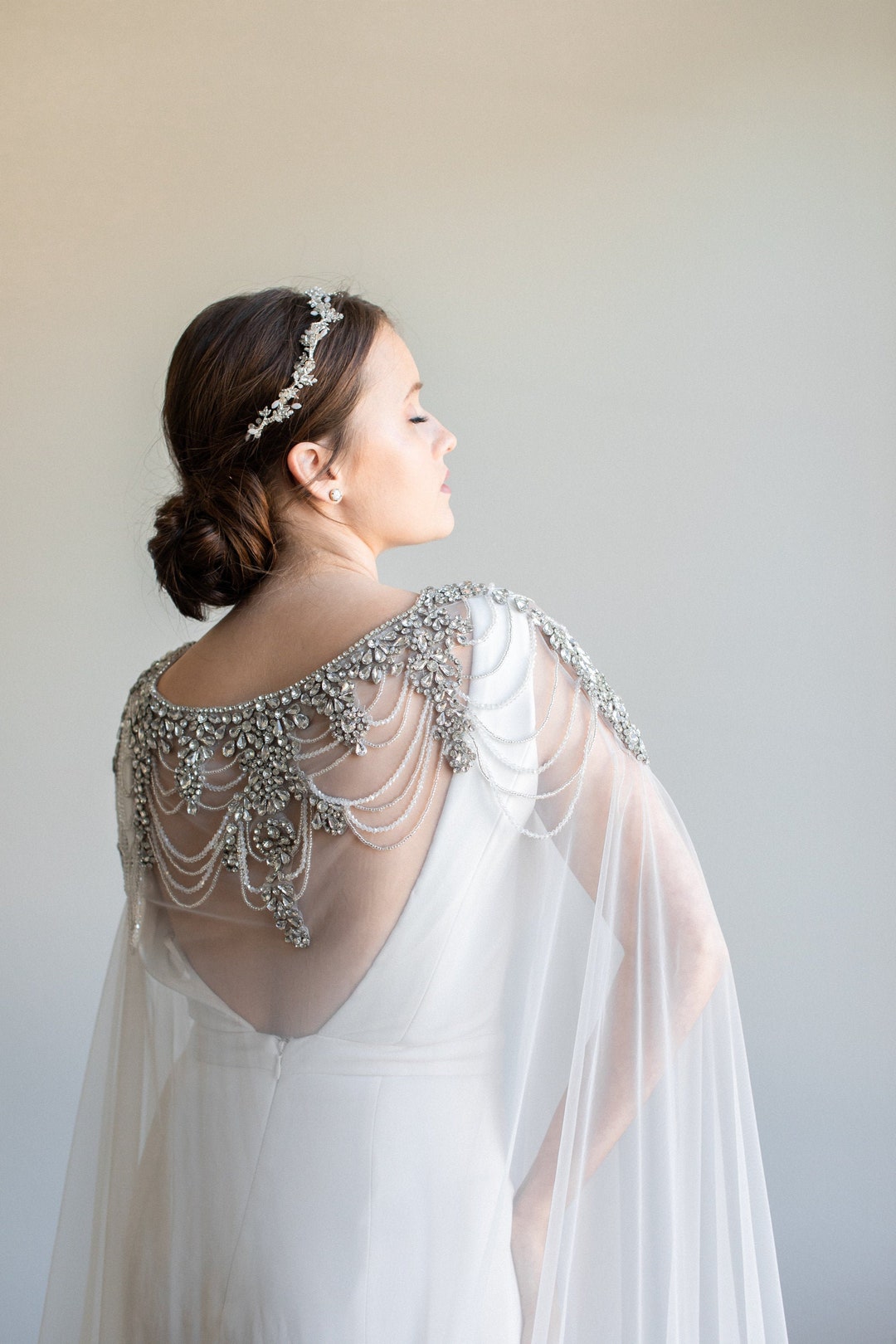 BEADED BRIDAL CAPE Wedding Day Cloak, Bridal Cover Up, Crystal ...