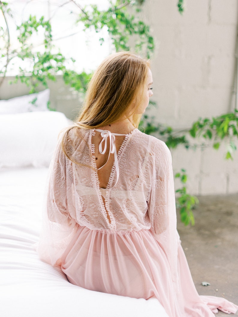 LACE BRIDAL ROBE for Wedding Boudoir Photo Shoot, Sheer Lingerie Gown ...