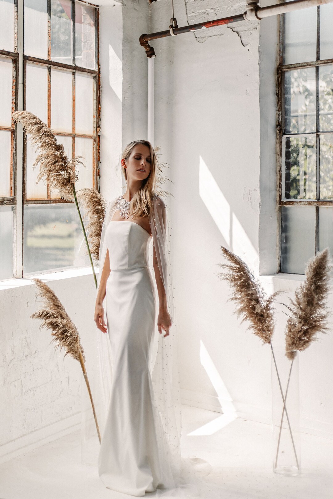 TULLE BRIDAL CAPE Wedding Day Cloak, Bridal Cover Up, Crystal ...