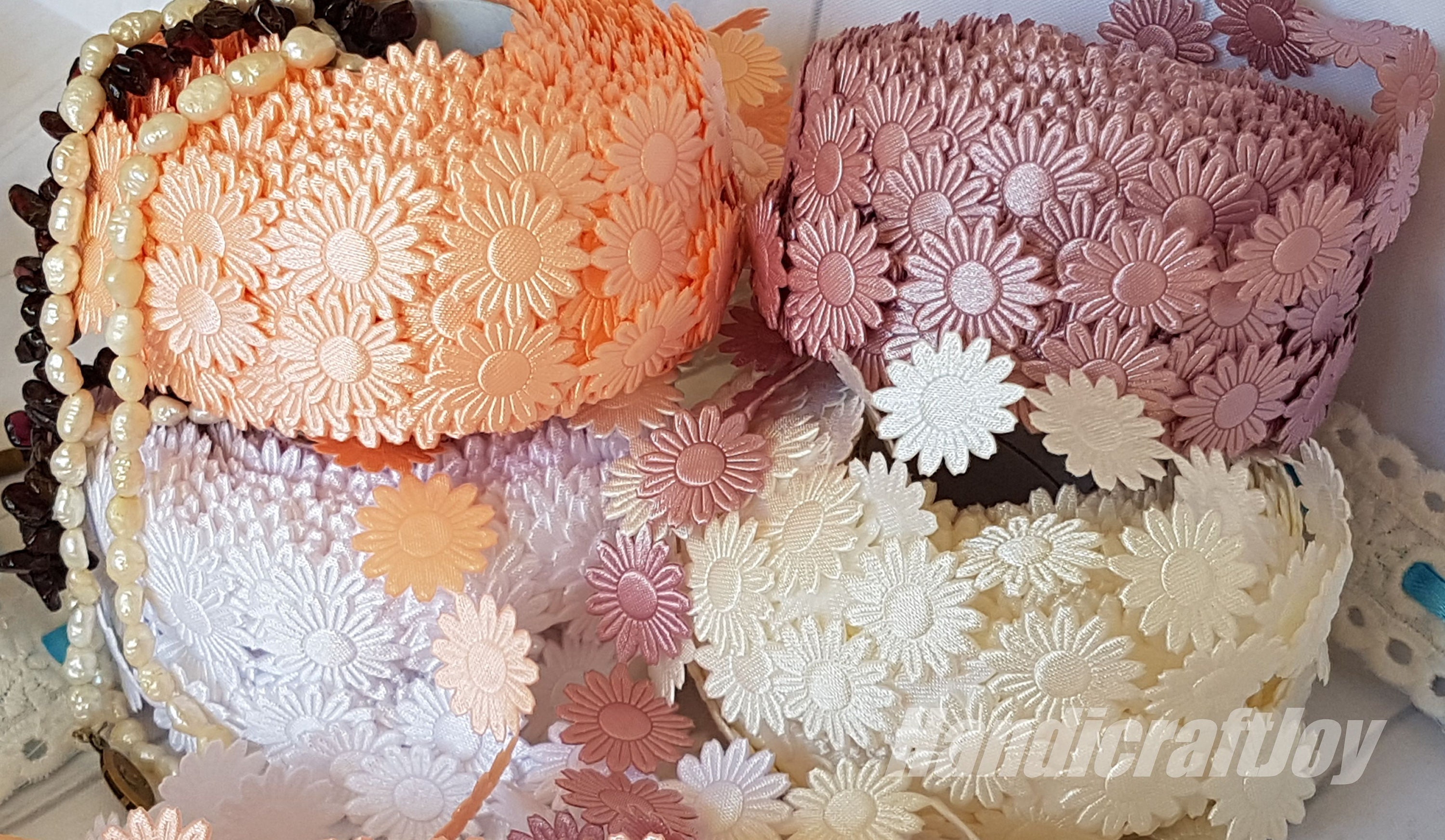 Daisy Flowers Trim Satin Lace Ribbon CRAFTS | Etsy
