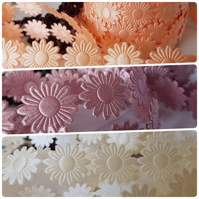 Daisy Flowers Trim Satin Lace Ribbon CRAFTS | Etsy