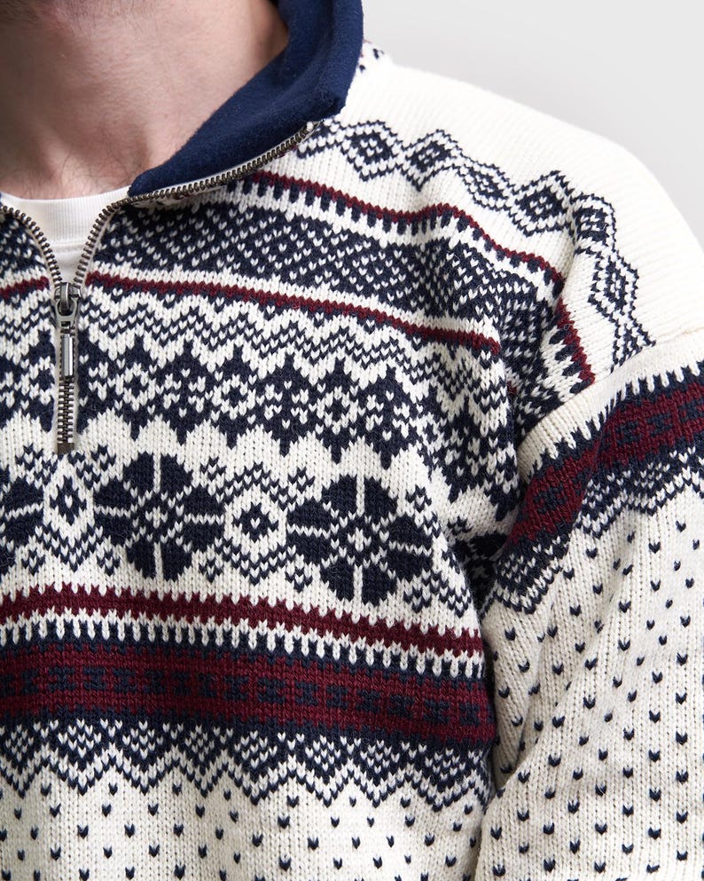 Nordic Men's Wool Sweater, Zipper Neck Sweater, Christmas Jumper - Etsy