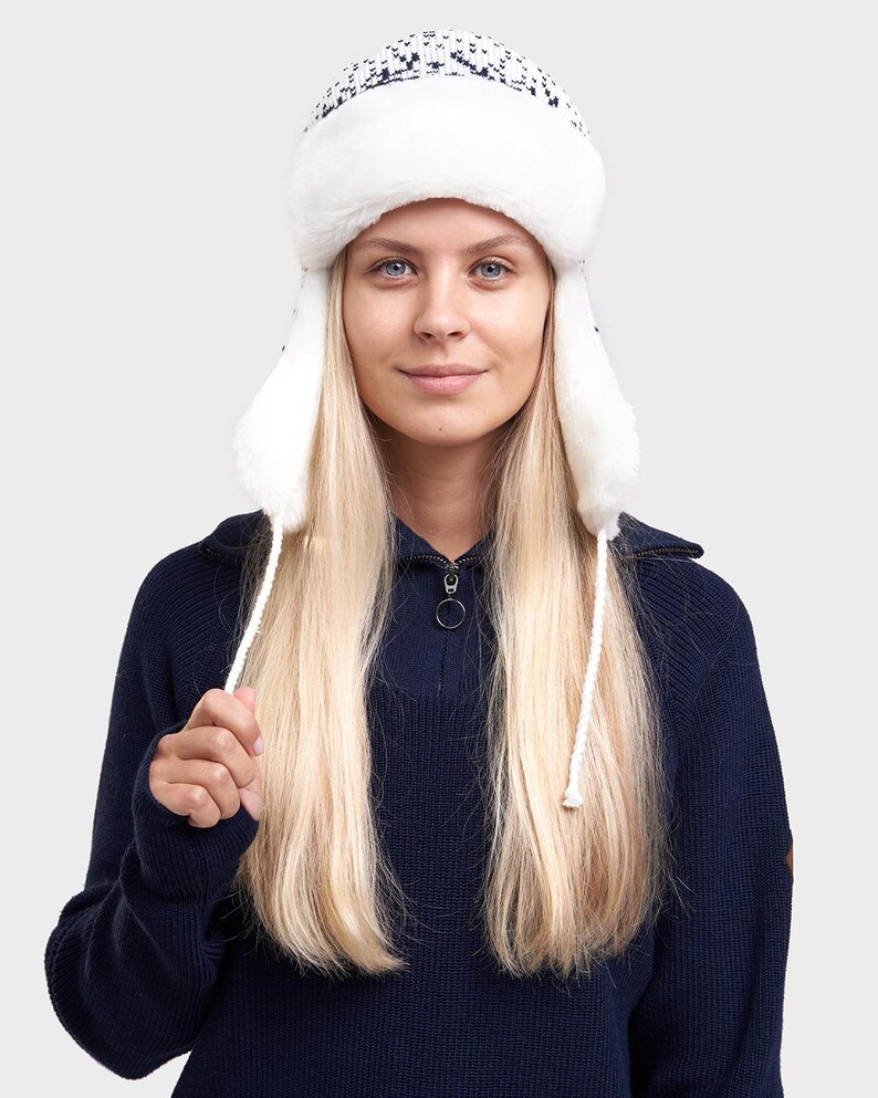 Wool Ushanka Hat With Reindeer, Nordic Knitted Ear Flap, Christmas ...