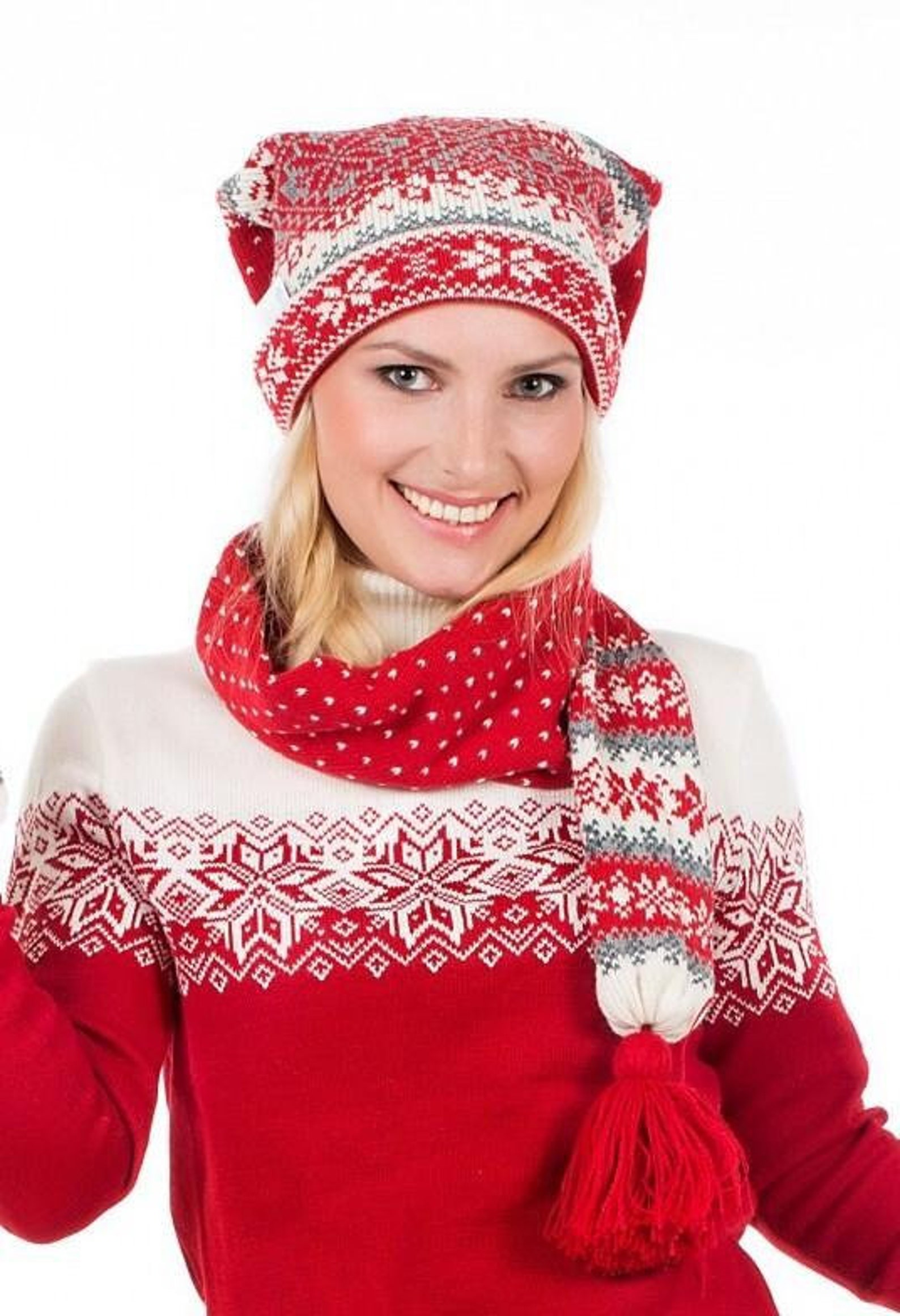 Christmas Long Hat, Knitted Hat and Scarf Set, Wool Hat With Long Tail ...