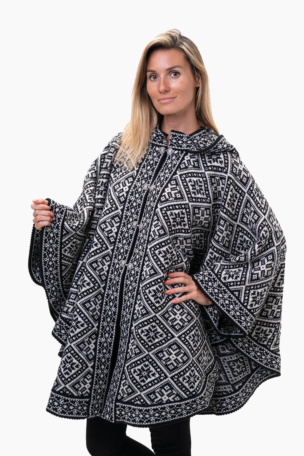 Traditional Wool Poncho, Knitted Woolen Poncho With Ornament, Hooded ...