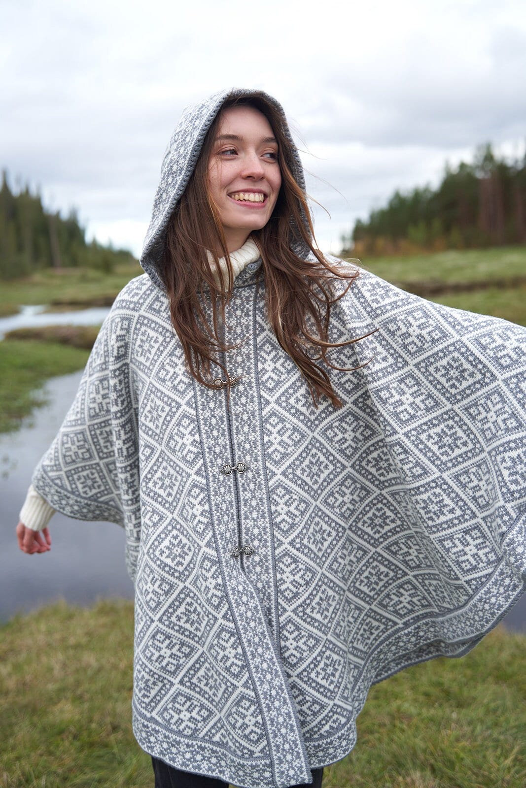Traditional Wool Poncho, Knitted Woolen Poncho With Ornament, Hooded ...