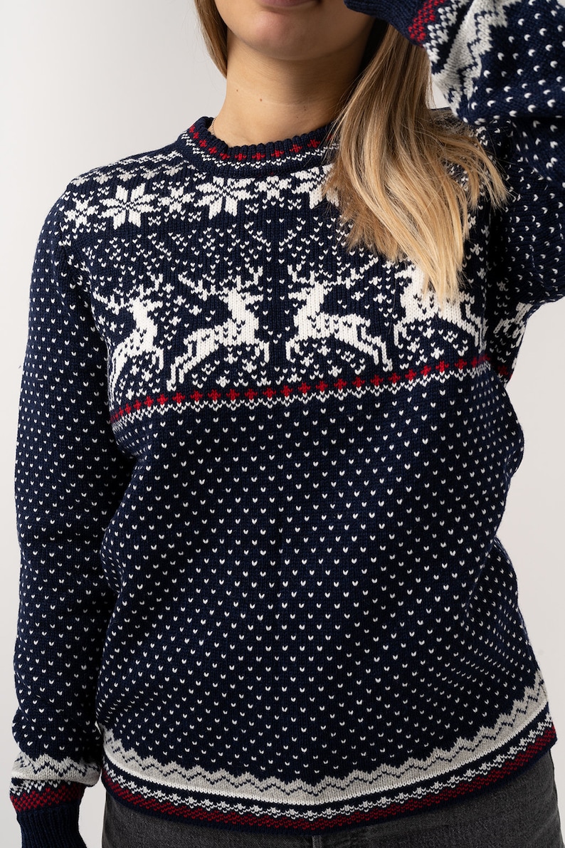 Wool Christmas Sweater for Women, Knitted Sweater With Reindeers ...