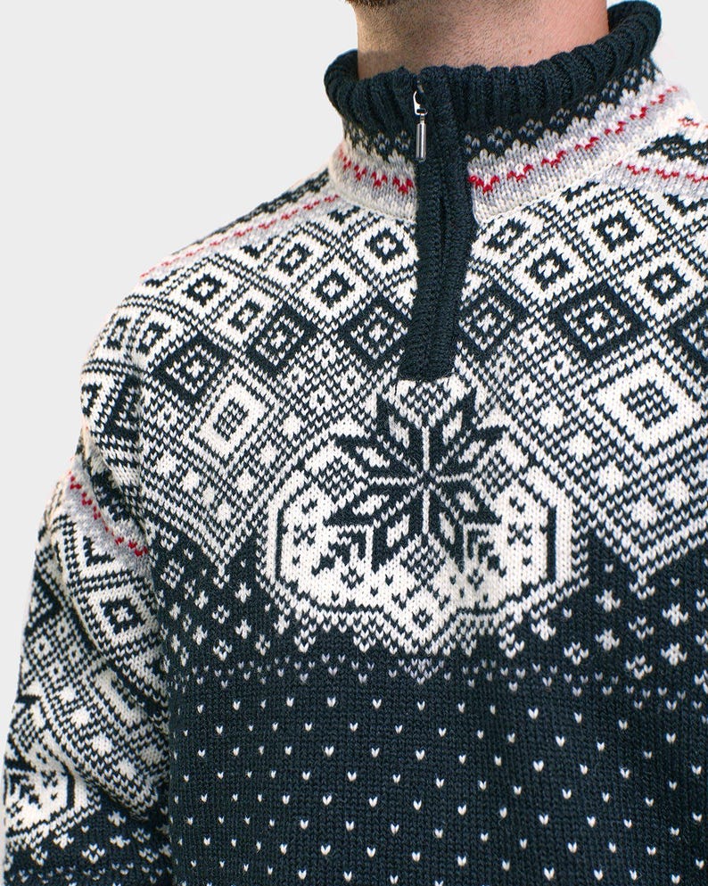 Men's Wool Zip-necked Sweater: Nordic Knitted Norwegian Style Jumper - Etsy