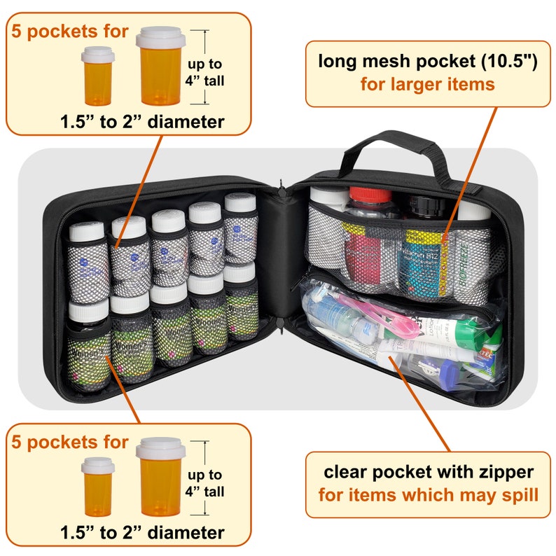 Large Padded Medicine Organizer: Pill Bottle & Vitamin Travel Case - Etsy