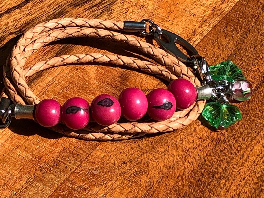 OOAK Acai Berry and Leather Wrap Bracelet - Etsy