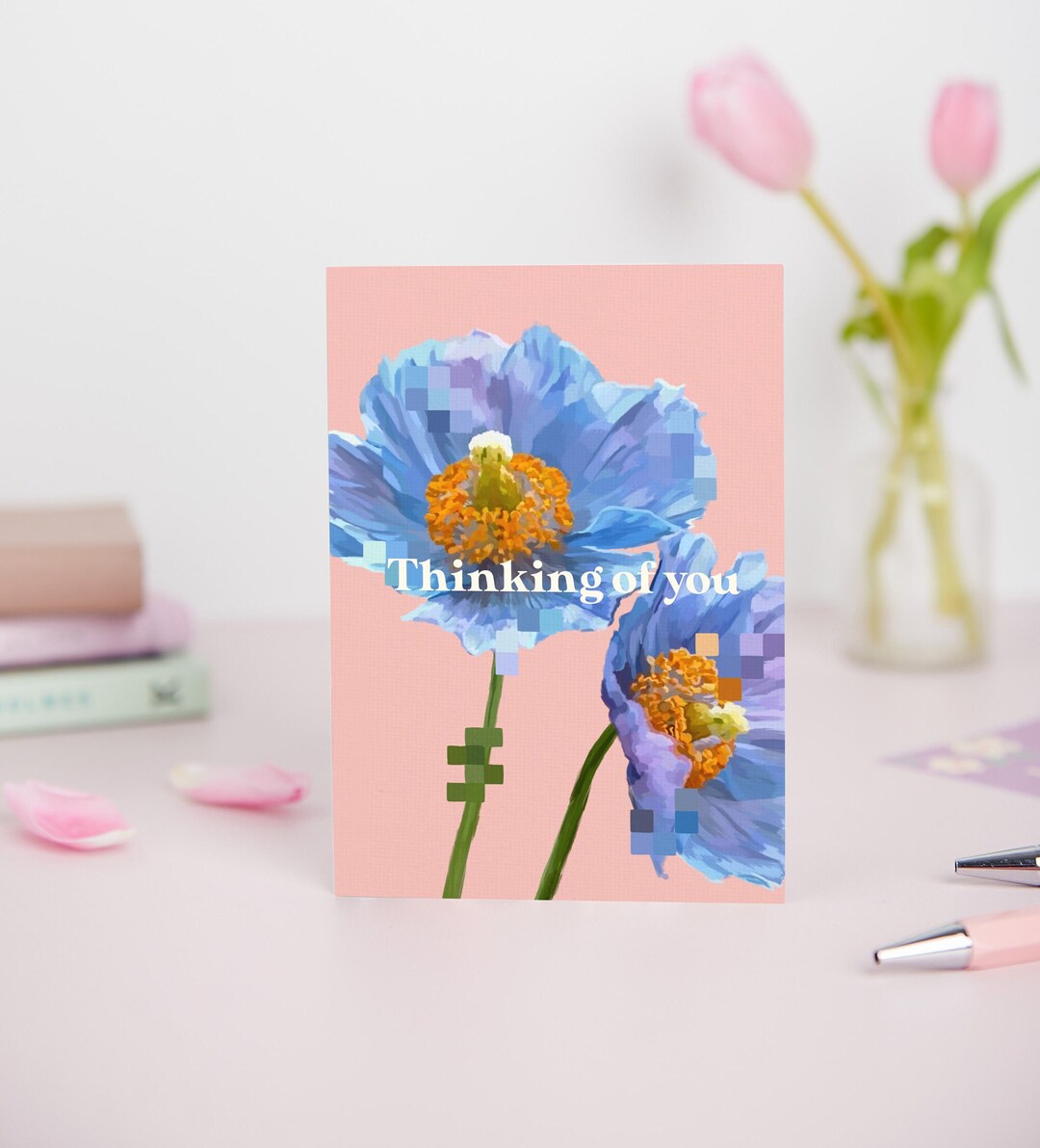 Thinking of You Card // A6 Greetings Card, Floral Painting, Pastel ...