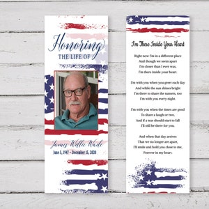 Veteran Funeral Bookmark Template Memorial Bookmark - Etsy