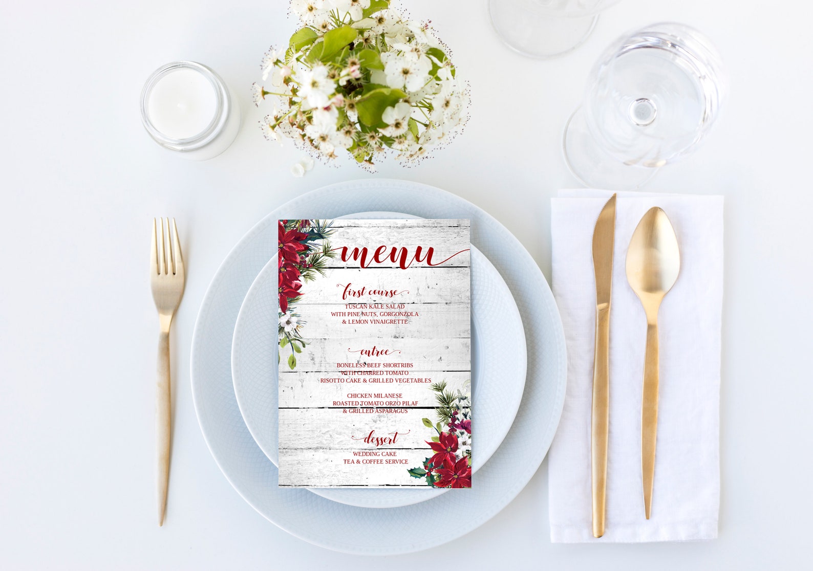 Rustic Christmas Wedding Menu Card Rustic Menu Template - Etsy