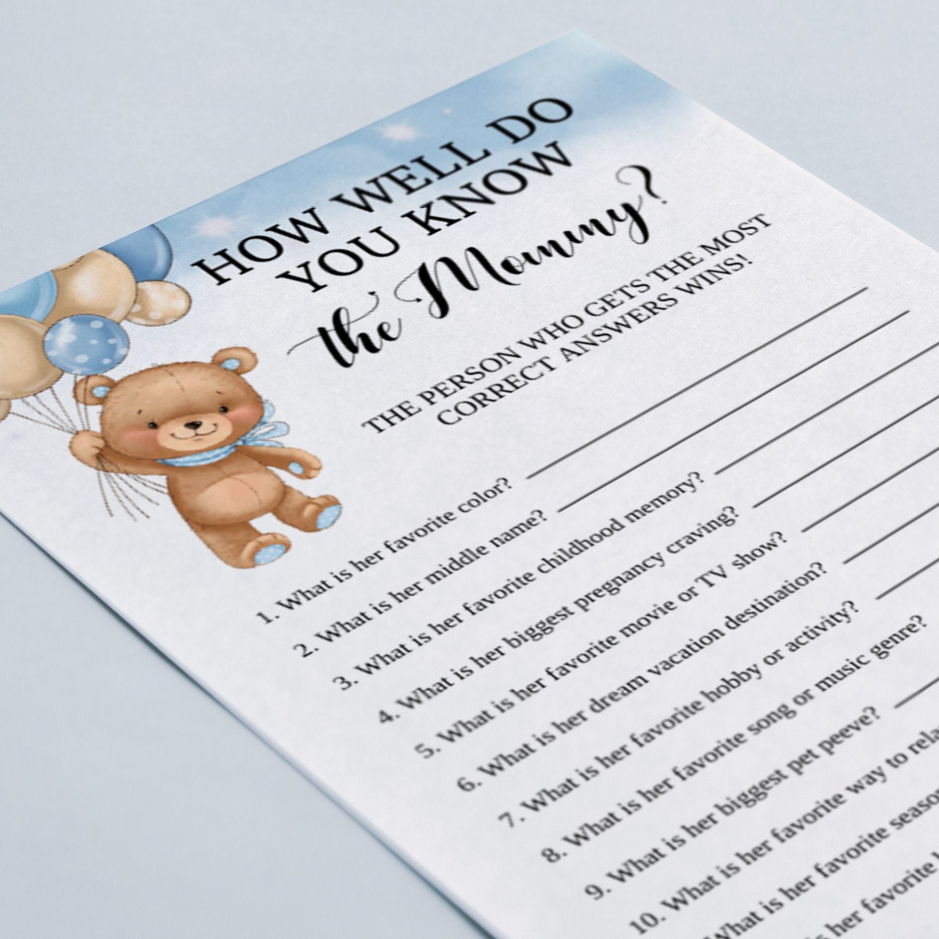 Who Knows Mommy Best Baby Shower Game,teddy Bear Baby Shower,mommy ...