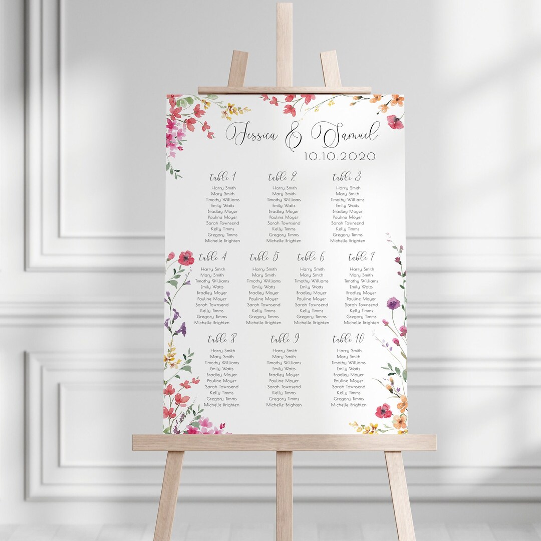 Wildflower Wedding Seating Chart Template, Boho Seating Chart, Wedding ...