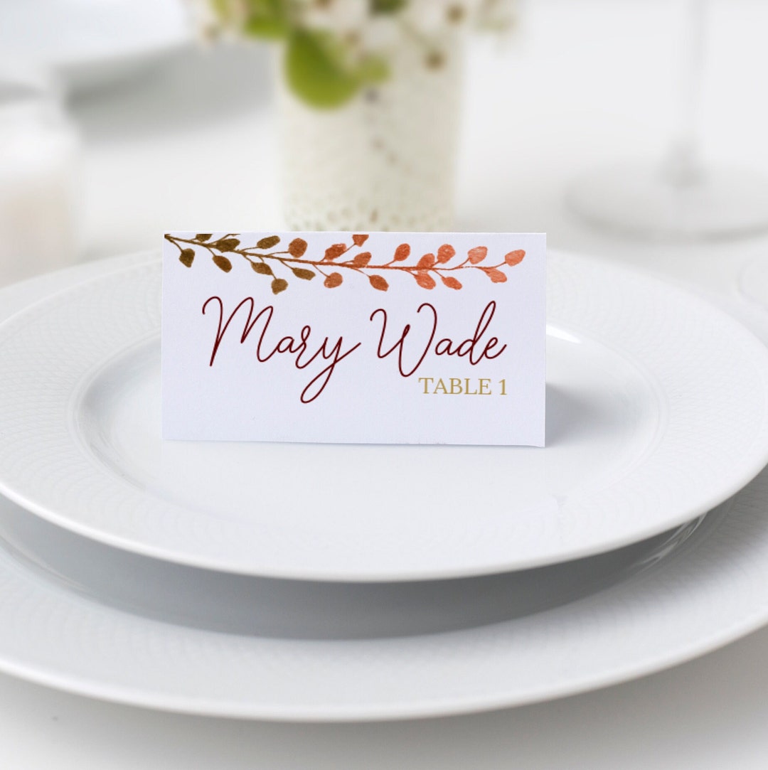 Fall Wedding Place Card Template-wedding Name Card-folded Place Cards ...