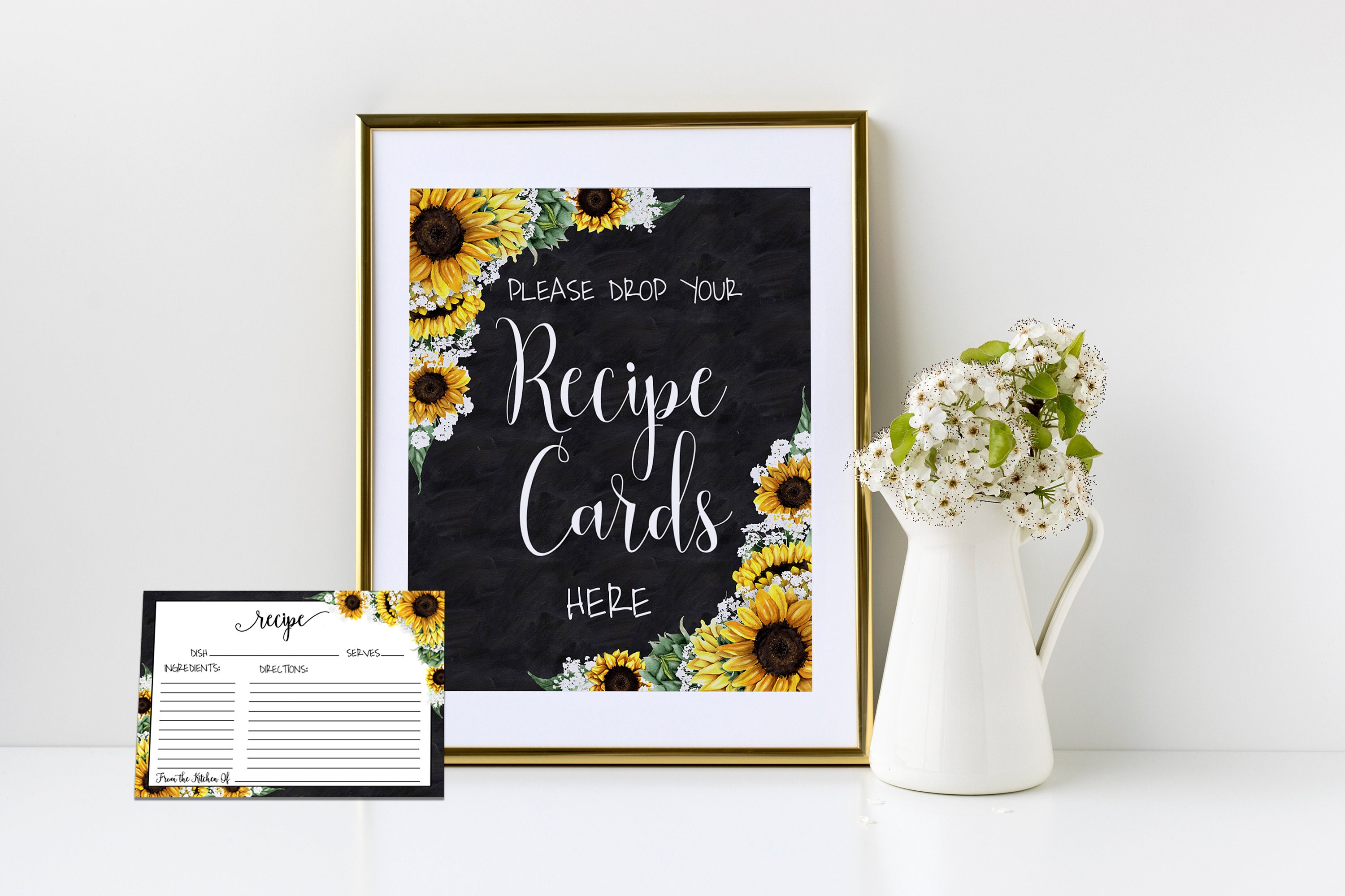 Recipe Sign and Card Template Sunflower Sign for Bridal - Etsy