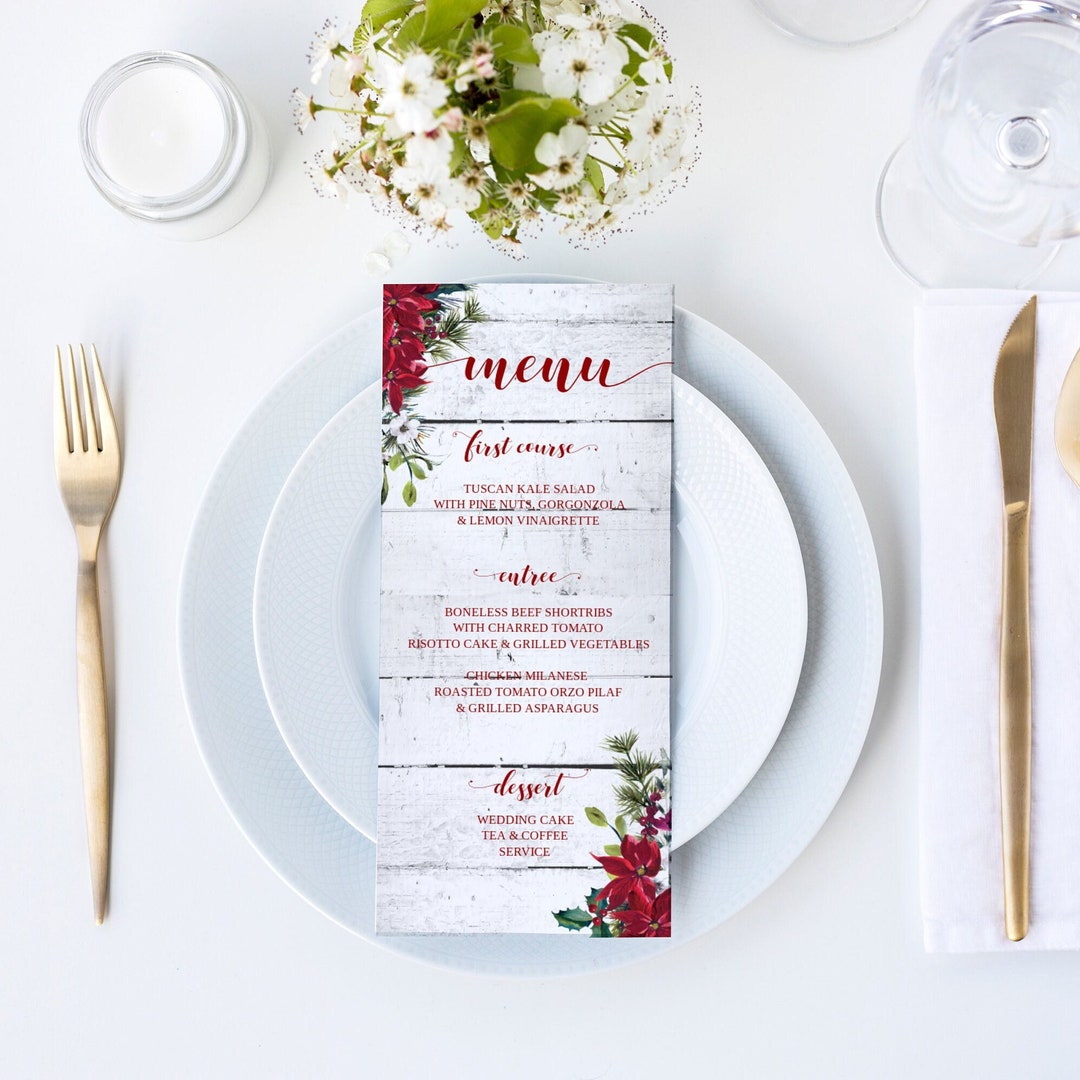 Rustic Christmas Wedding Menu Card Rustic Menu Template - Etsy