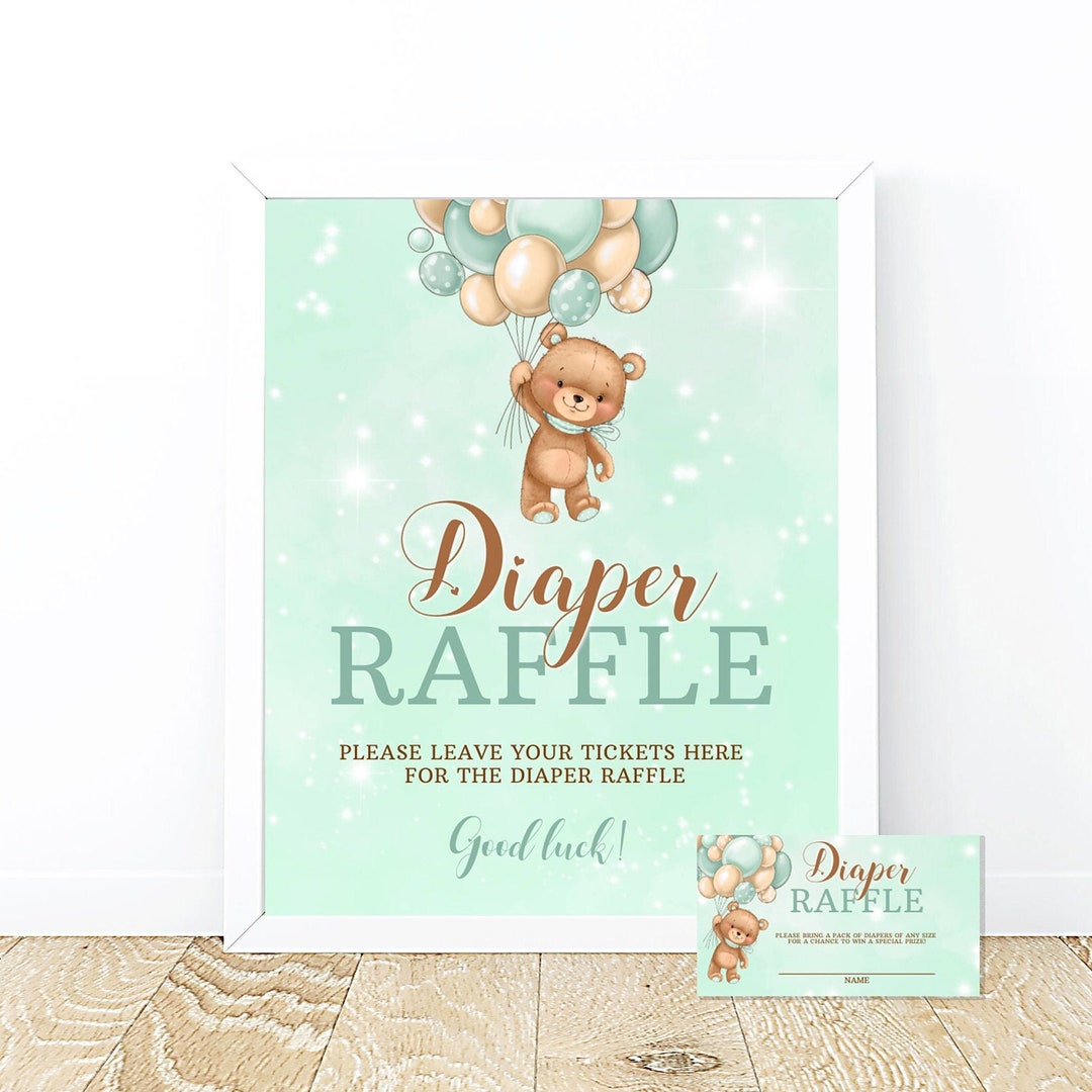Cute Sage Teddy Bear Diaper Raffle Sign and Diaper Raffle Card - Etsy