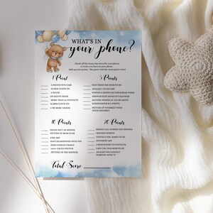 Teddy Bear Themed Baby Shower Activity Blue What's in Your Phone Game ...