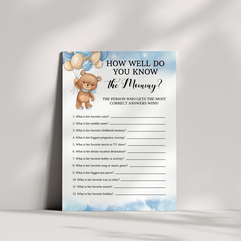Who Knows Mommy Best Baby Shower Game,teddy Bear Baby Shower,mommy ...
