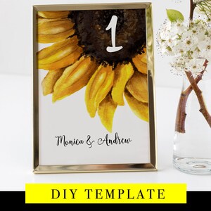 Sunflower Wedding Printable Table Card Table Number Sign - Etsy