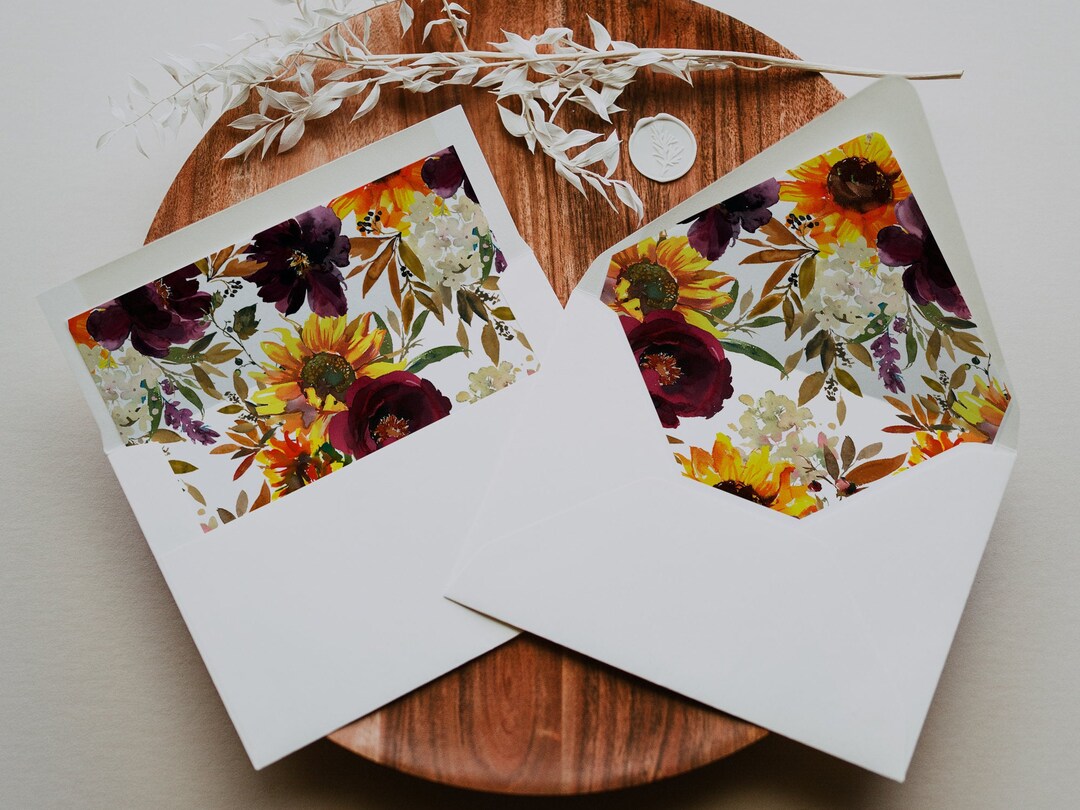 Sunflower Envelope Liner Template,a7 Wedding Envelope Liner,printable ...