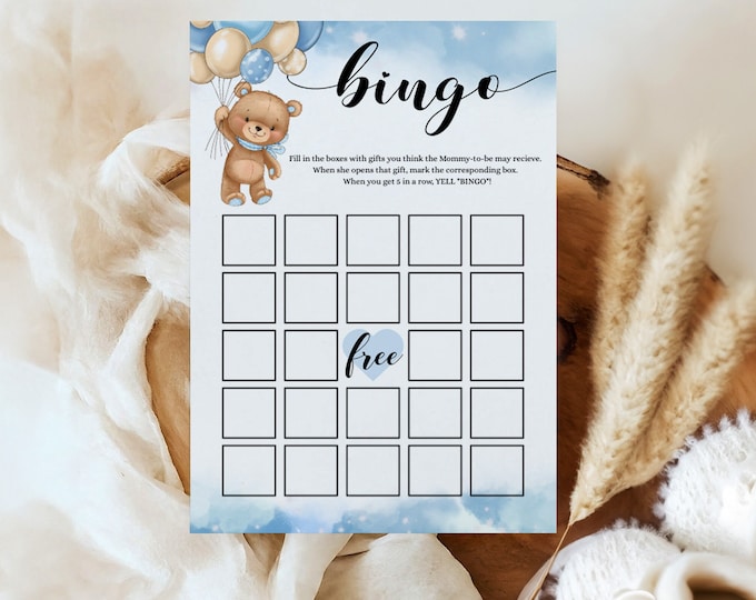 Blue Bear Baby Shower Bingo Cards-sweet & Whimsical Bingo Game Set ...