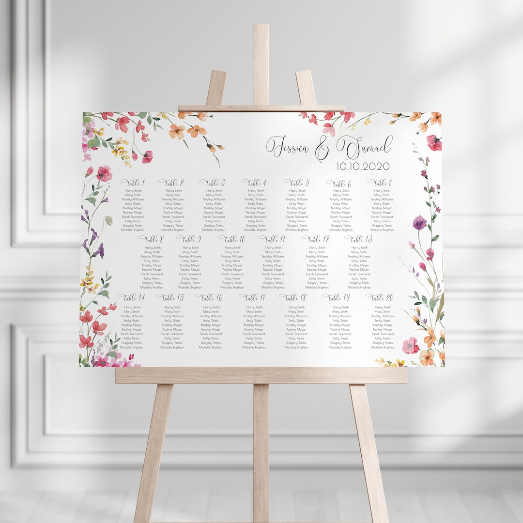 Wildflower Wedding Seating Chart Template, Seating Chart Sign, Wedding ...