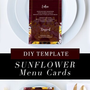 Burgundy Sunflower Menu Card Template-rustic Wedding Place - Etsy