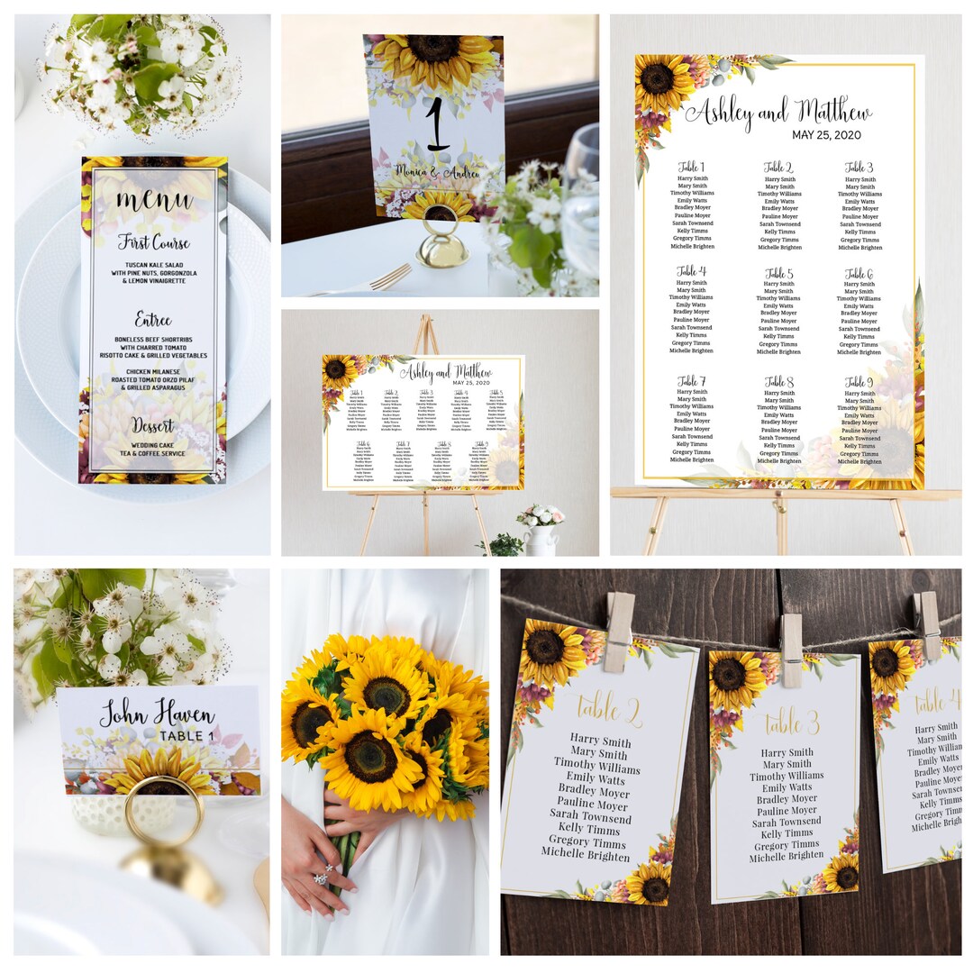 Sunflower Fall Wedding Decor,table Number Sign,wedding Place Cards ...