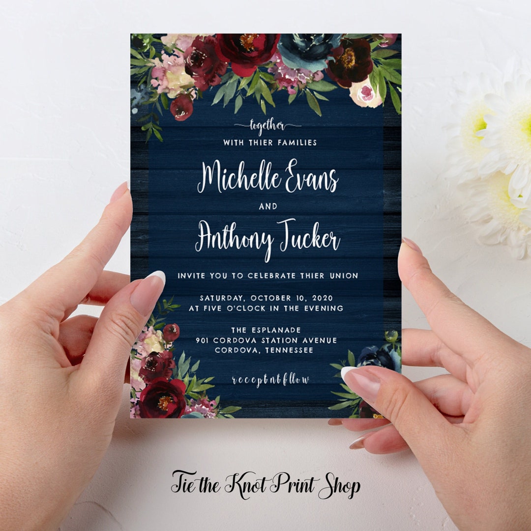 Navy Rustic Wedding Invitation Template-rustic Wedding Printable ...