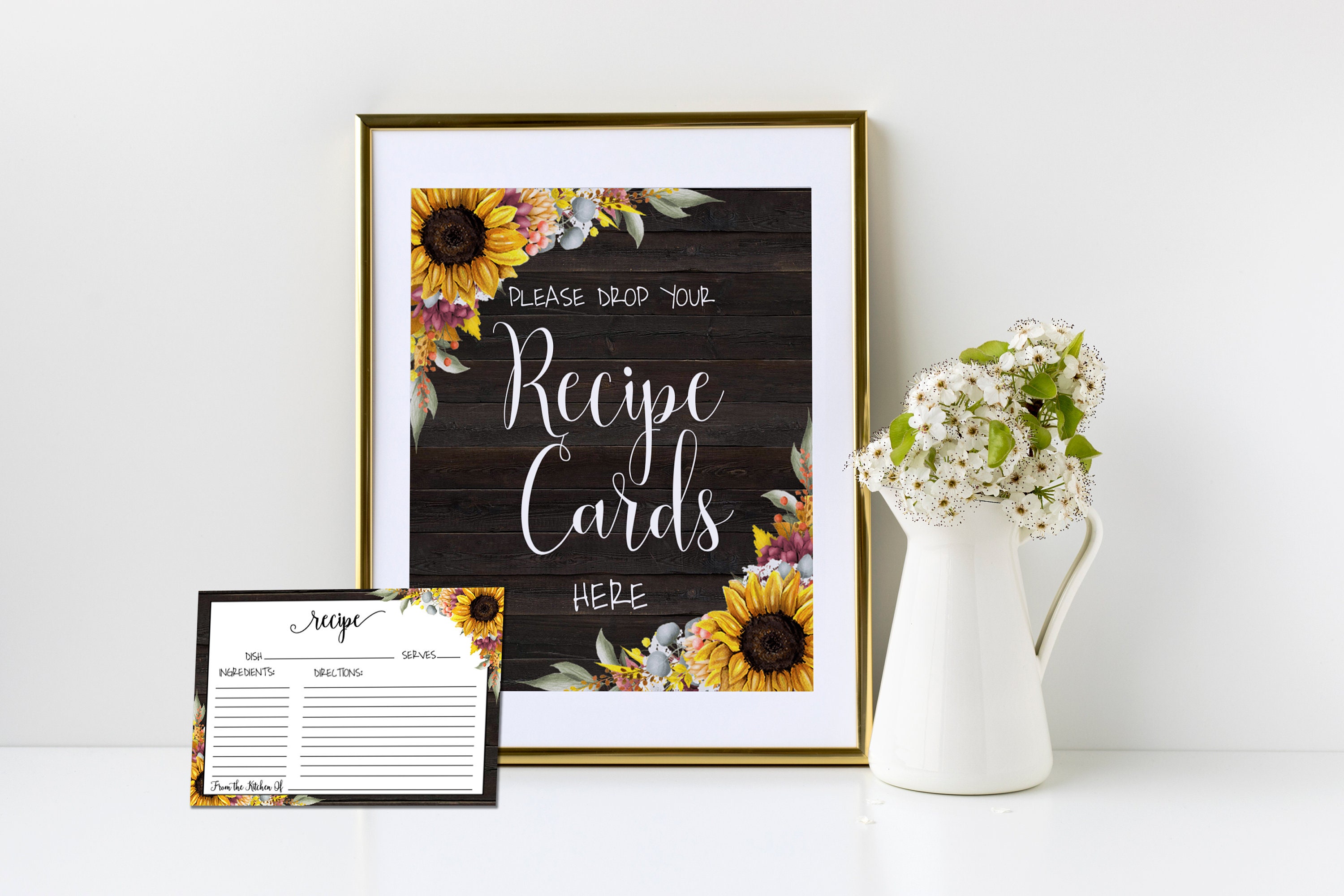 Recipe Sign and Card Template Sunflower Sign for Bridal - Etsy