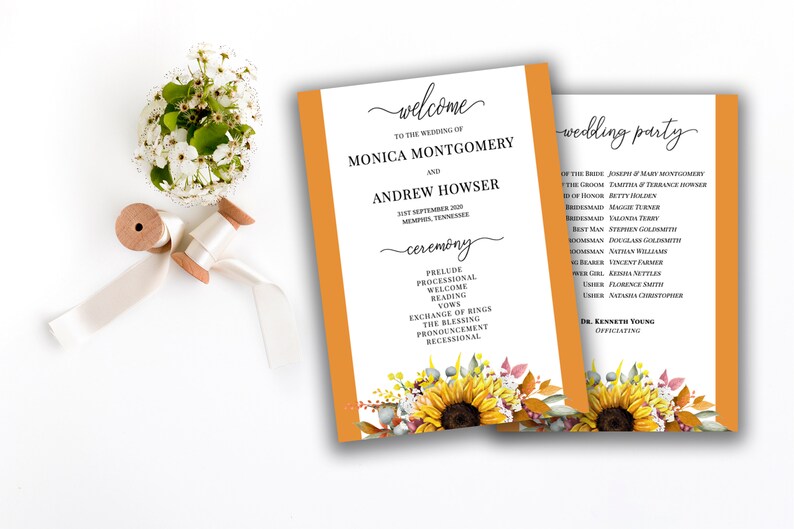 Sunflower Wedding Program Template DIY Wedding Program Fall | Etsy